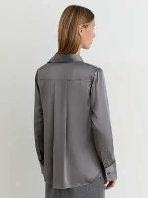 REISS Ameira Silk-satin Shirt - Dark Grey