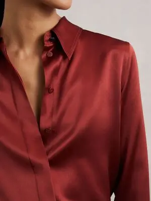 REISS Ameira Silk-Satin Shirt Dark Red