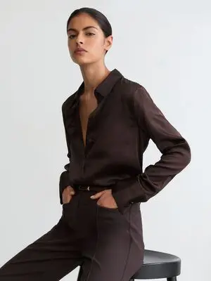 REISS Ameira Silk-satin Shirt - Grape Burgundy