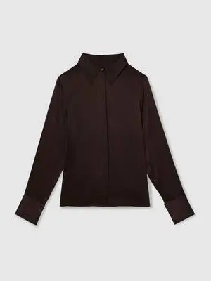 REISS Ameira Silk-satin Shirt - Grape Burgundy