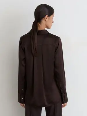 REISS Ameira Silk-satin Shirt - Grape Burgundy