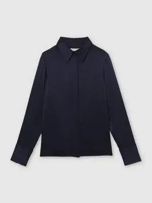 REISS Ameira Silk-satin Shirt - Navy
