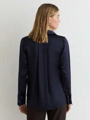 REISS Ameira Silk-satin Shirt - Navy