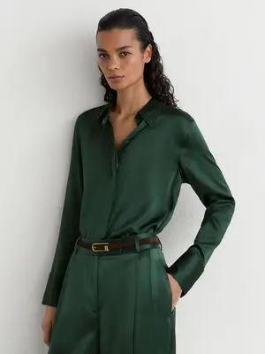 REISS Ameira Silk-satin Shirt - Teal Green