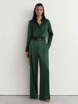REISS Ameira Silk-satin Shirt - Teal Green
