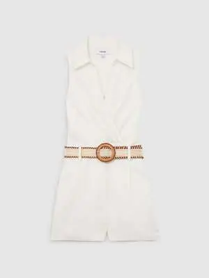 REISS Mila Linen Belted Playsuit