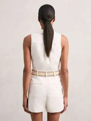 REISS Mila Linen Belted Playsuit