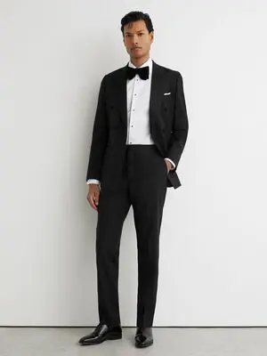 REISS Poker Side Stripe Classic Fit Wool-blend Tuxedo Trousers - Black
