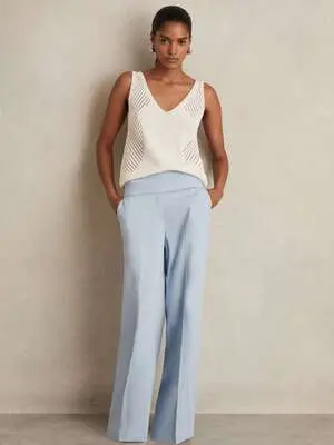 REISS Lyocell-linen Wide-leg Trousers - Blue