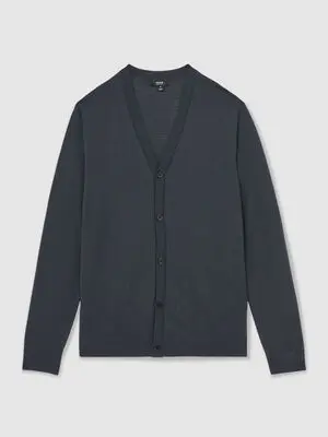 REISS Wool Button-through Cardigan - Midnight Navy