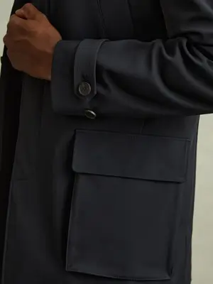 REISS Hybrid Overcoat With Removable Gilet - Navy