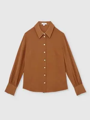 REISS Gianna Silk Embossed-button Shirt