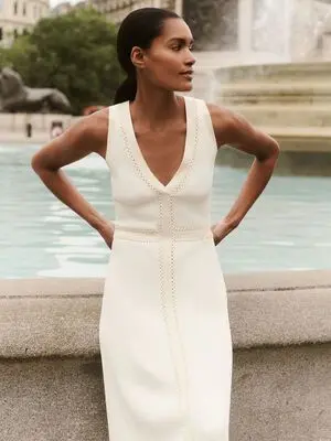 REISS Craft-stitch Knitted Midi Dress - Ivory