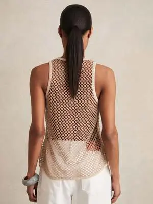 REISS Lila Mesh Knit Beaded Vest