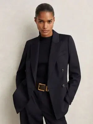 REISS Wool Blend Double Breasted Suit Blazer