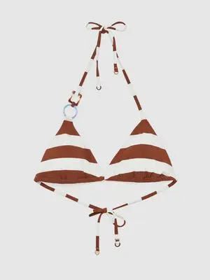 REISS Bridgette Stripe Halterneck Triangle Bikini Top - Navy/brown