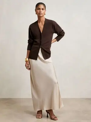 REISS Saskia Silk Slip Maxi Skirt - Champagne Neutral