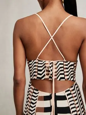REISS Georgie Chevron-stripe Ruched Midi Dress