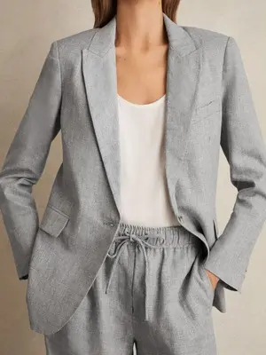 REISS Willow Linen-blend Single-breasted Blazer