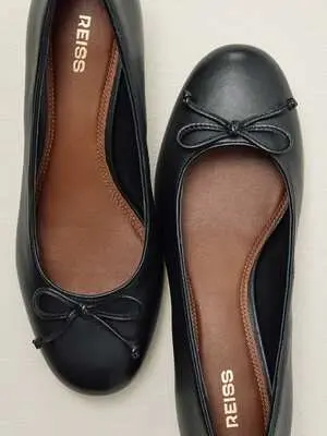 REISS Leather Block Heel Ballerina Shoes