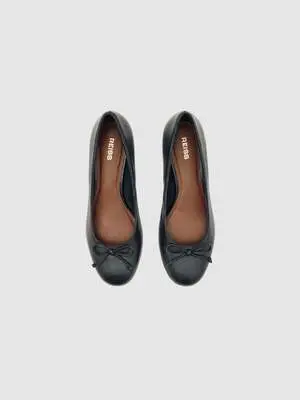 REISS Leather Block Heel Ballerina Shoes