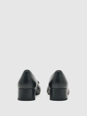 REISS Leather Block Heel Ballerina Shoes