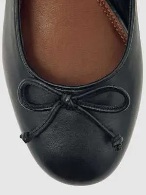 REISS Leather Block Heel Ballerina Shoes