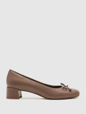 REISS Leather Block Heel Ballerina Shoes