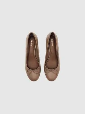 REISS Leather Block Heel Ballerina Shoes