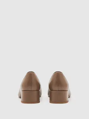 REISS Leather Block Heel Ballerina Shoes