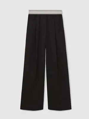 REISS Wide-leg Trousers With Contrast Waistband - Black