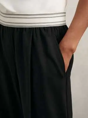 REISS Wide-leg Trousers With Contrast Waistband - Black