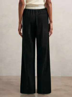 REISS Wide-leg Trousers With Contrast Waistband - Black