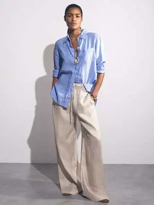 REISS Willow Linen-blend Wide-leg Trousers