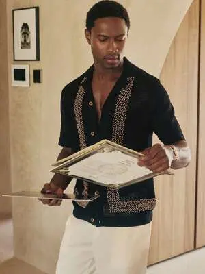 REISS Accra | Ché Beaded Crochet Shirt - Black