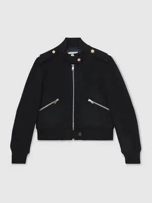 REISS Cleo Epaulette Wool Bomber Jacket - Navy