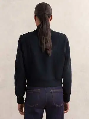 REISS Cleo Epaulette Wool Bomber Jacket - Navy