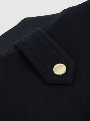 REISS Cleo Epaulette Wool Bomber Jacket - Navy