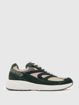 REISS Panelled Running Trainers - Forest Green/stone