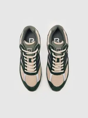 REISS Panelled Running Trainers - Forest Green/stone