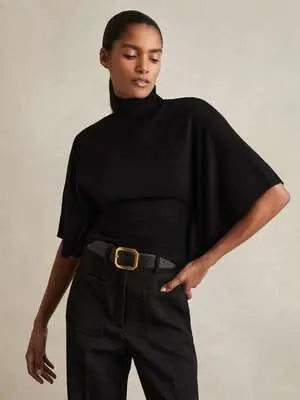 REISS Hadley Wool Batwing Roll-neck Jumper