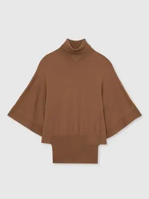 REISS Hadley Wool Batwing Roll-neck Jumper - Tan