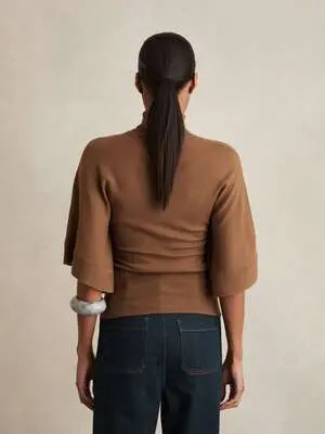 REISS Hadley Wool Batwing Roll-neck Jumper - Tan