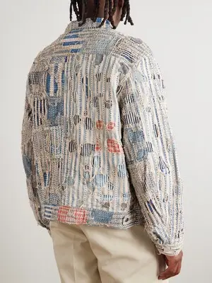 Kapital Distressed Patchwork Zip-up Jacket - Blue