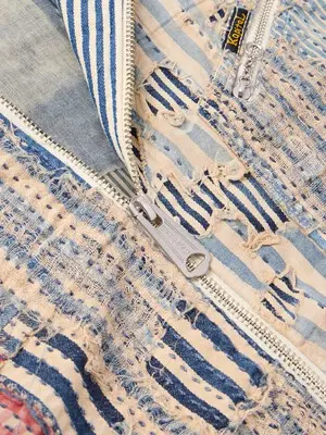 Kapital Distressed Patchwork Zip-up Jacket - Blue