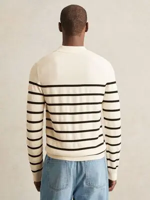 REISS Ingram Cotton Blend Stripe Knit Polo Shirt