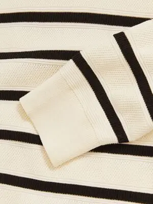 REISS Ingram Cotton Blend Stripe Knit Polo Shirt