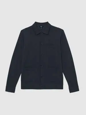 REISS Munich Merino Wool Button-through Shirt - Midnight Navy