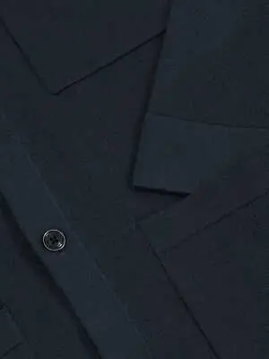 REISS Munich Merino Wool Button-through Shirt - Midnight Navy