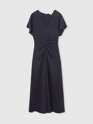 REISS Rowe Ruched-front Midi Dress - Navy